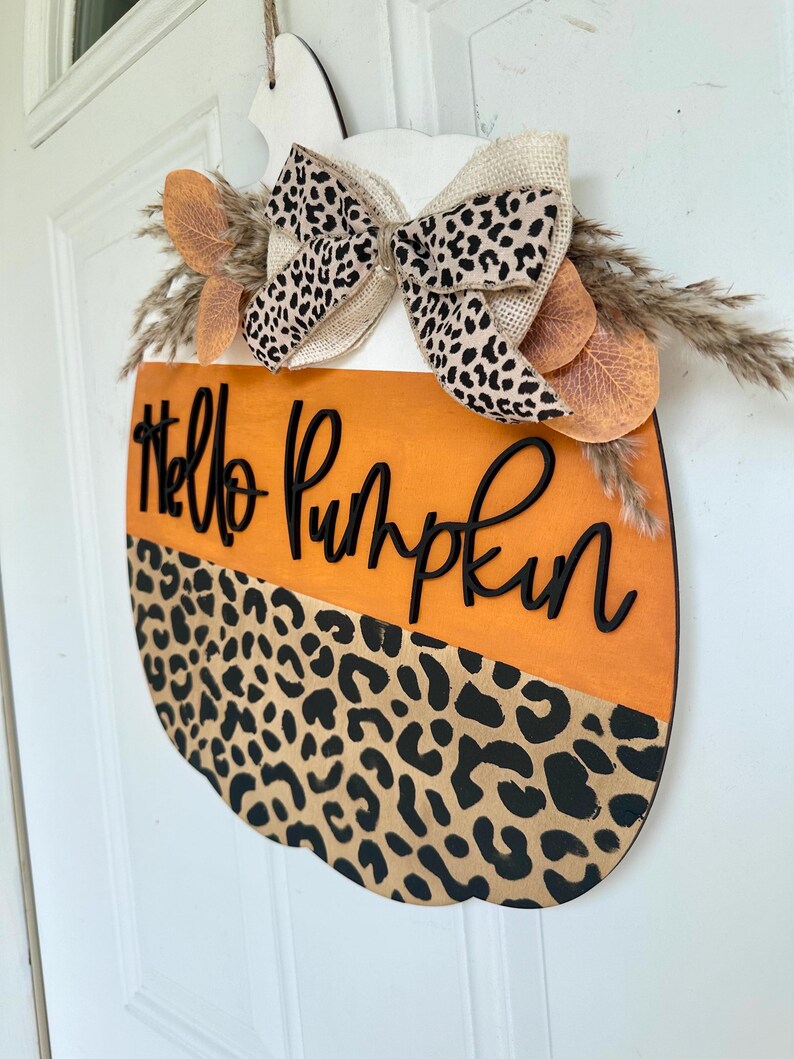 Hello Pumpkin Leopard Fall Door Sign - Etsy