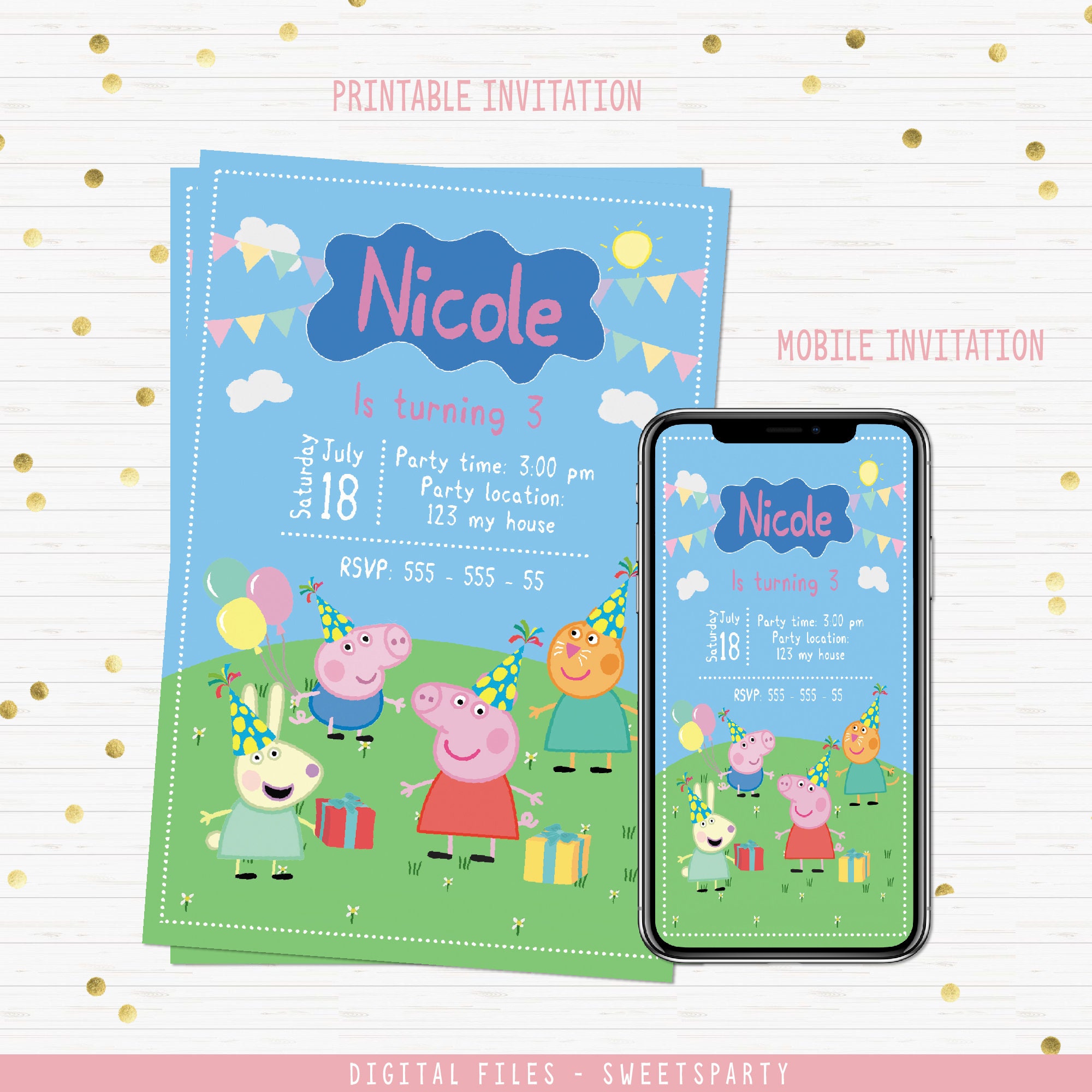 Peppa Pig Invitation Peppa Pig Birthday Invitation Peppa Pig | Etsy
