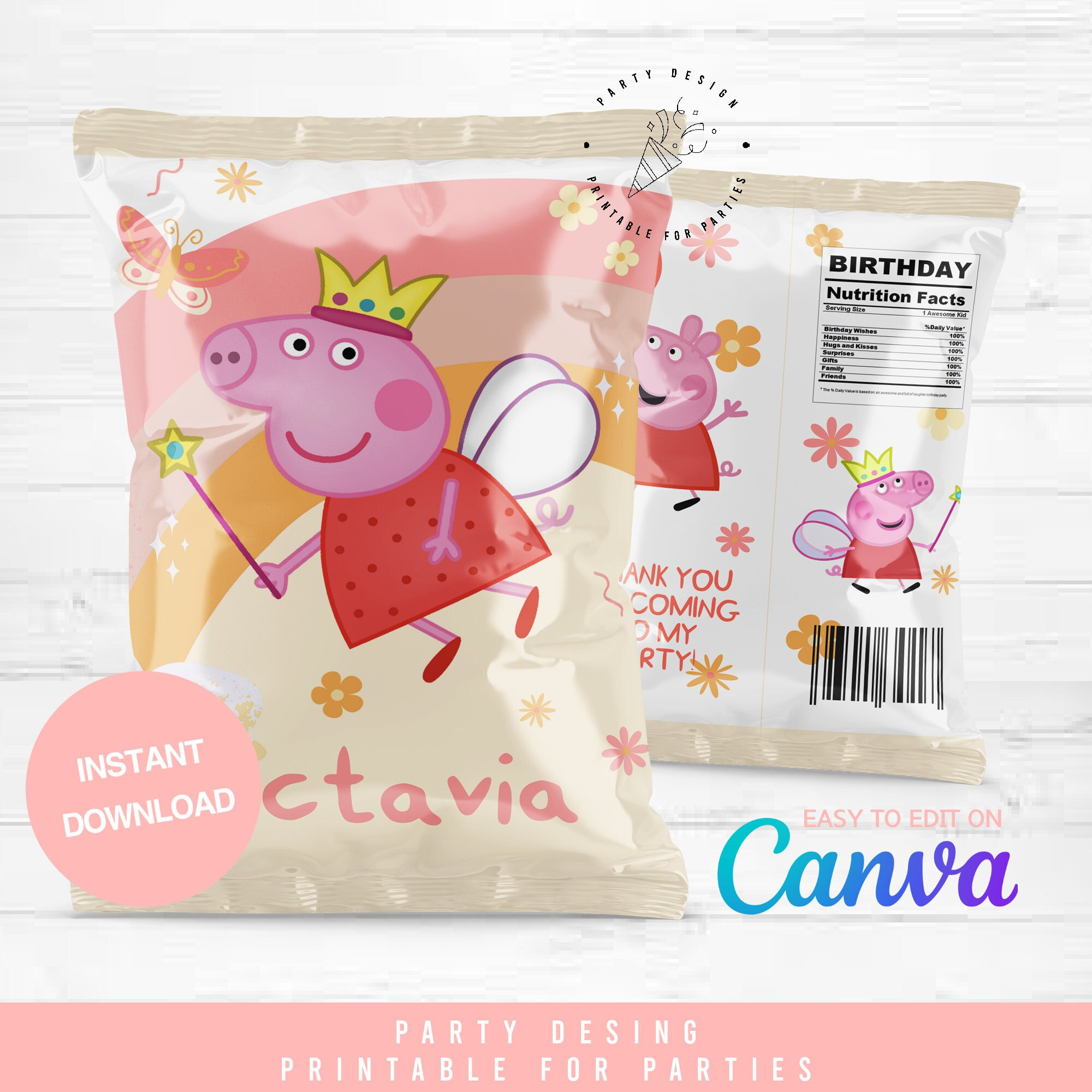Peppa Pig Chip Bag, Fairy Peppa Pig Chipbag, Peppa Pig Party, Fairy ...
