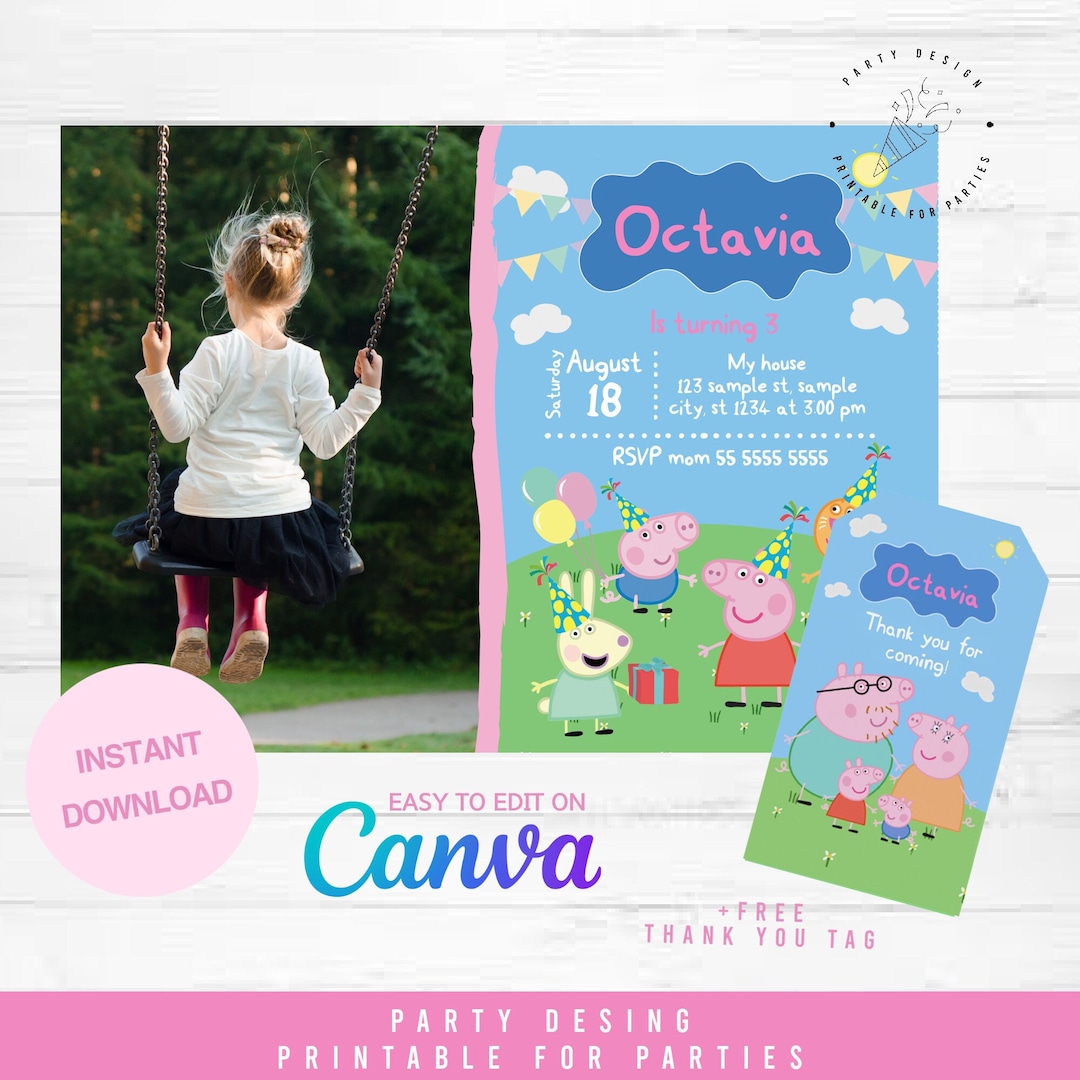 Peppa Pig Invitation, Peppa Pig Birthday Invitation, Peppa Pig Party ...