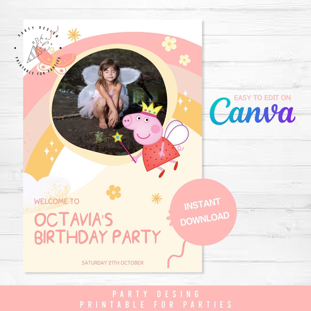 Fairy Peppa Pig Welcome Poster Party, Editable Peppa Pig Birthday ...