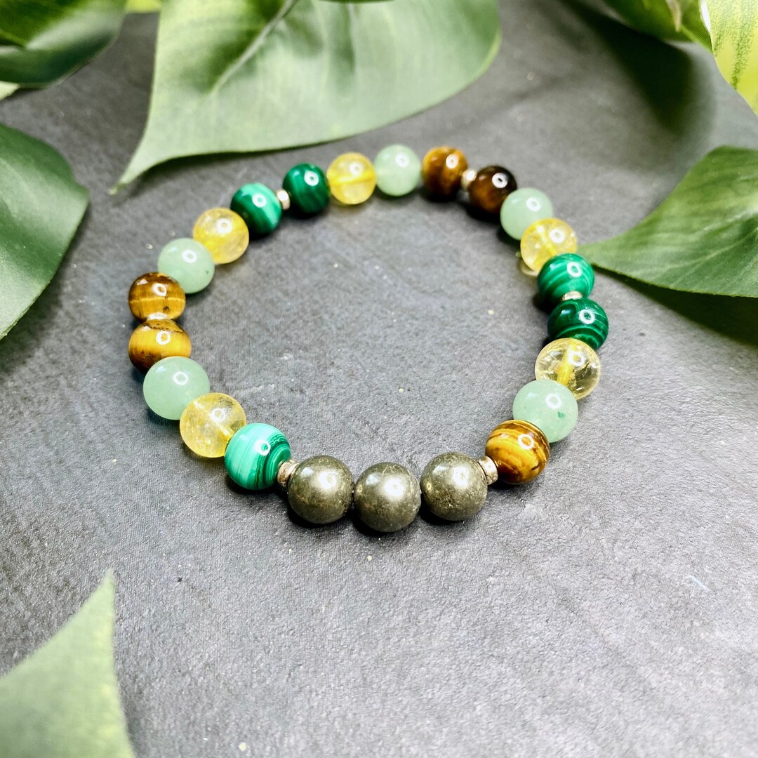 Premium Prosperity Bracelet With Malachite Citrine and Pyrite, Genuine ...