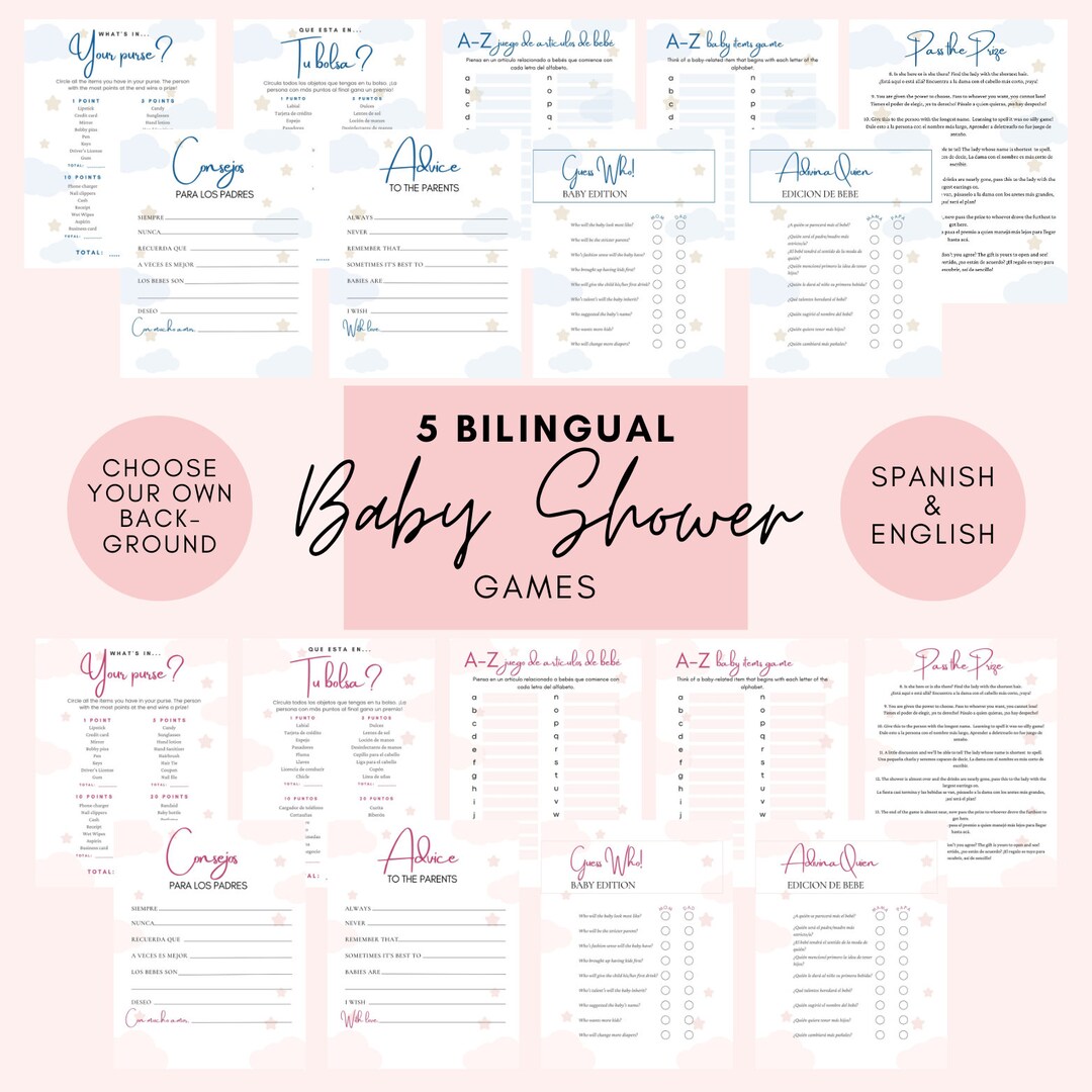 Bilingual Baby Shower Games | 5 English & Spanish Games | Boy and Girl ...