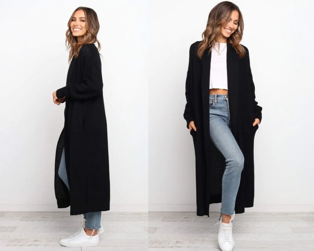 On.rack Knitted Cozy Casual Long Maxi Cardigan With Ribbed Cuff Sleeve ...
