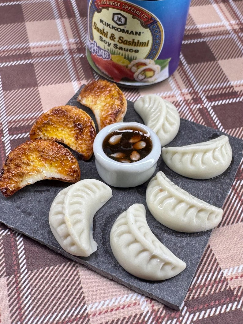 Mini Fried Dumpling Food Decor: Dollhouse Miniature With Soy Sauce - Etsy