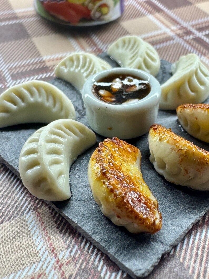 Mini Fried Dumpling Food Decor: Dollhouse Miniature With Soy Sauce - Etsy