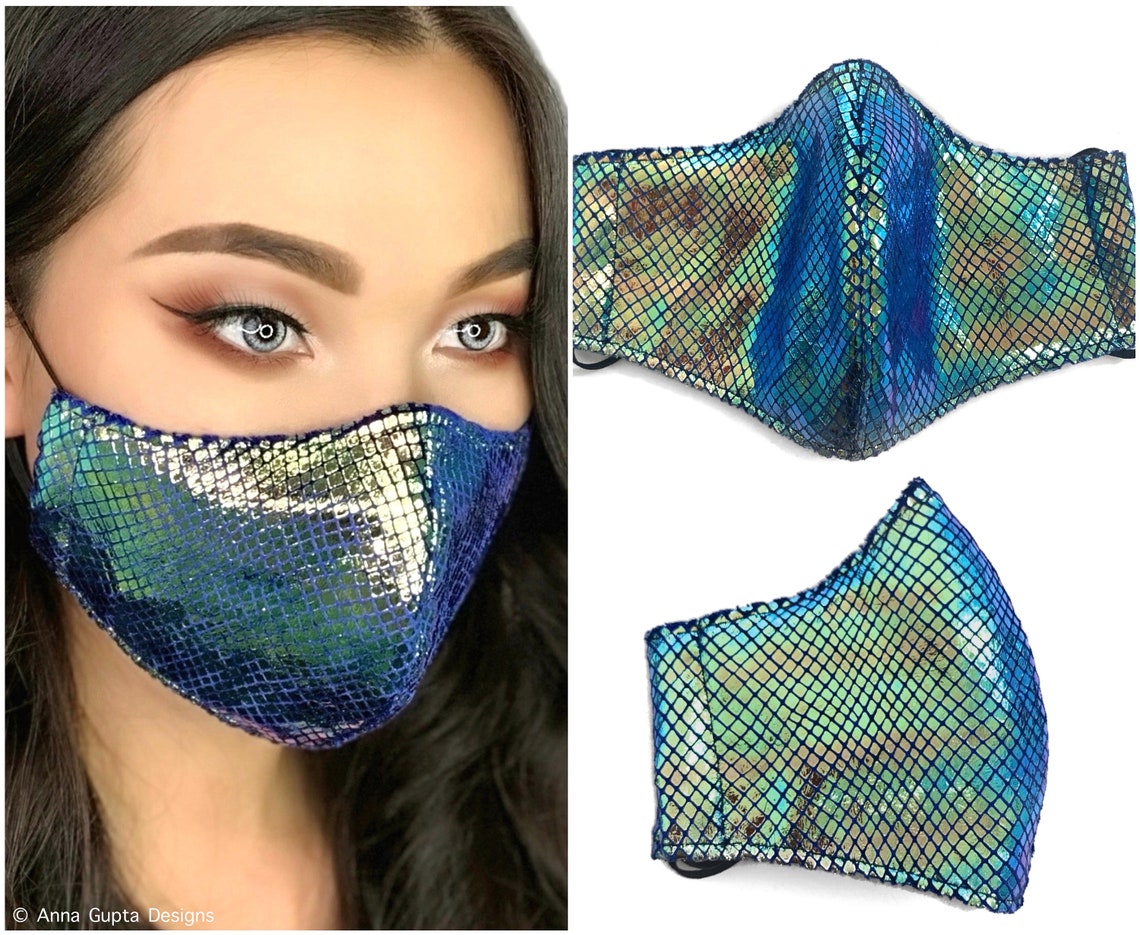 Stylish Blue Hologram Designer Face Mask with Filter Pocket 3 | Etsy