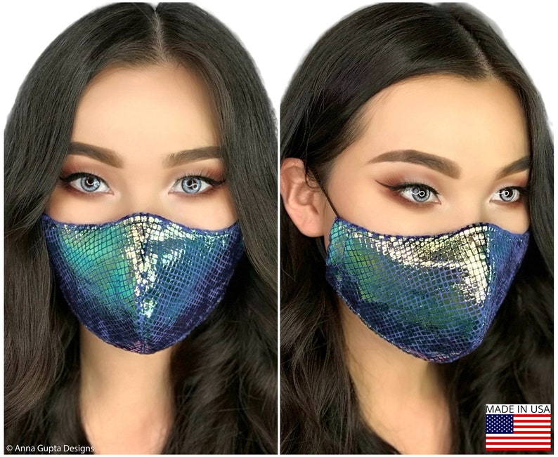Stylish Blue Hologram Designer Face Mask with Filter Pocket 3 | Etsy