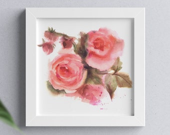 Pink Roses Watercolor Art Print - Etsy