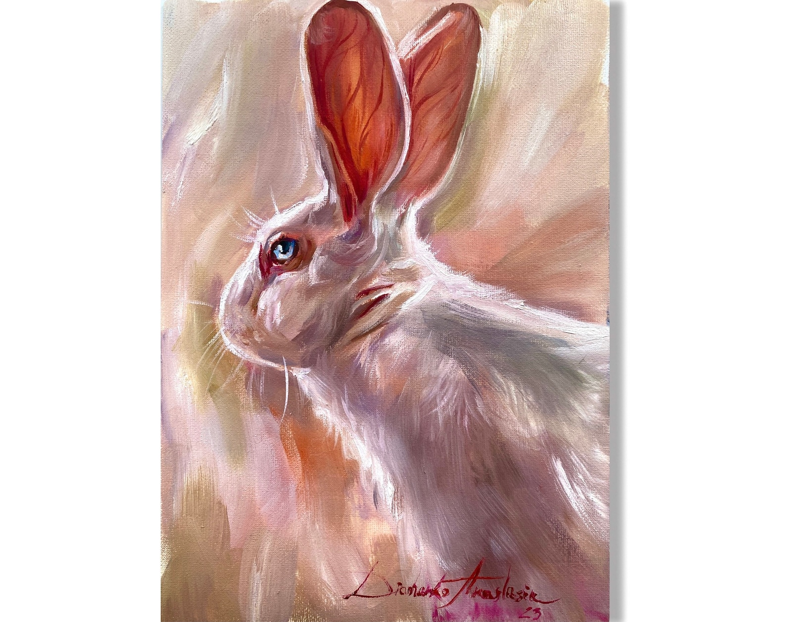 Charming Fluffy Bunny Oil Painting in Realistic Style for Kids' Living ...