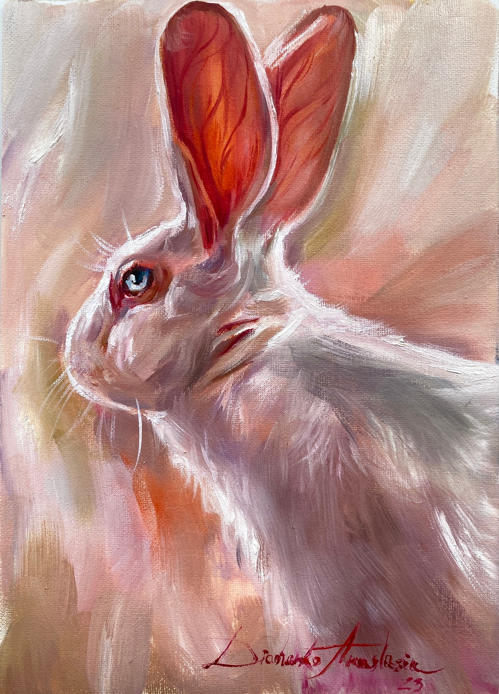 Charming Fluffy Bunny Oil Painting in Realistic Style for - Etsy