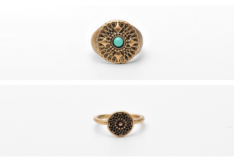 4 Piece Boho Ring Set Patterned Vintage Rustic Bohemian Ring | Etsy