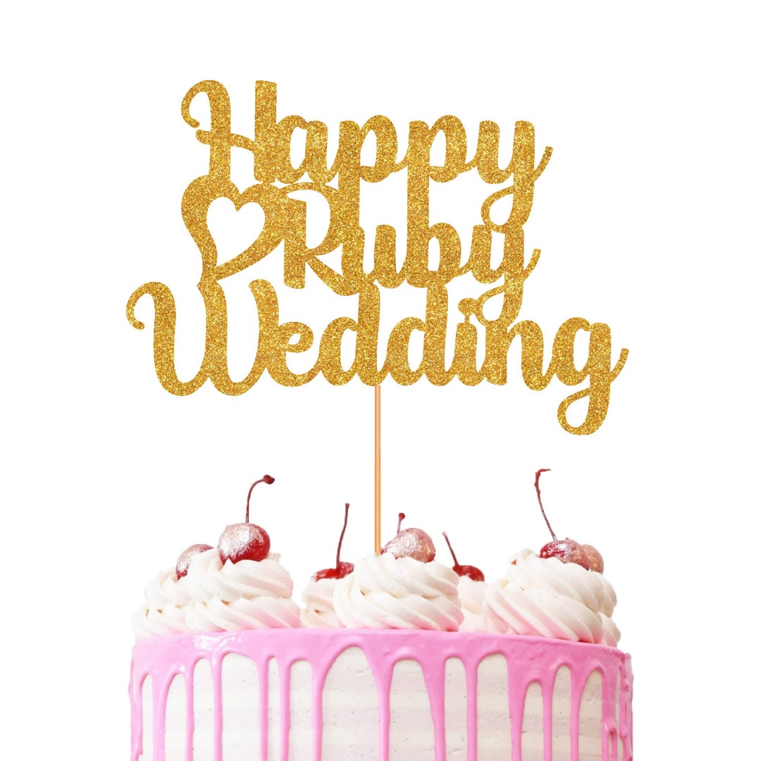 Happy Ruby Wedding Cake Topper Party Decoration - Etsy UK