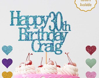 Personalized Name & Age Happy Birthday Cake Topper Birthday - Etsy