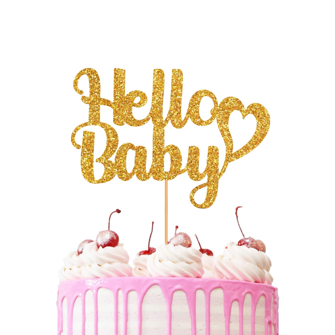HELLO BABY Cake Topper Glitter Cardstock Party Favour Party Decoration ...