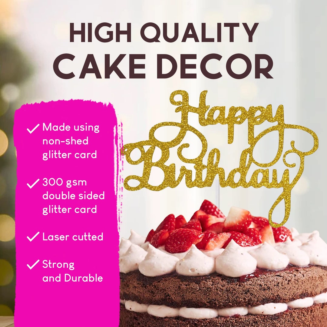Happy Birthday Cake Topper, Birthday Sign for Cake, Double Sided ...