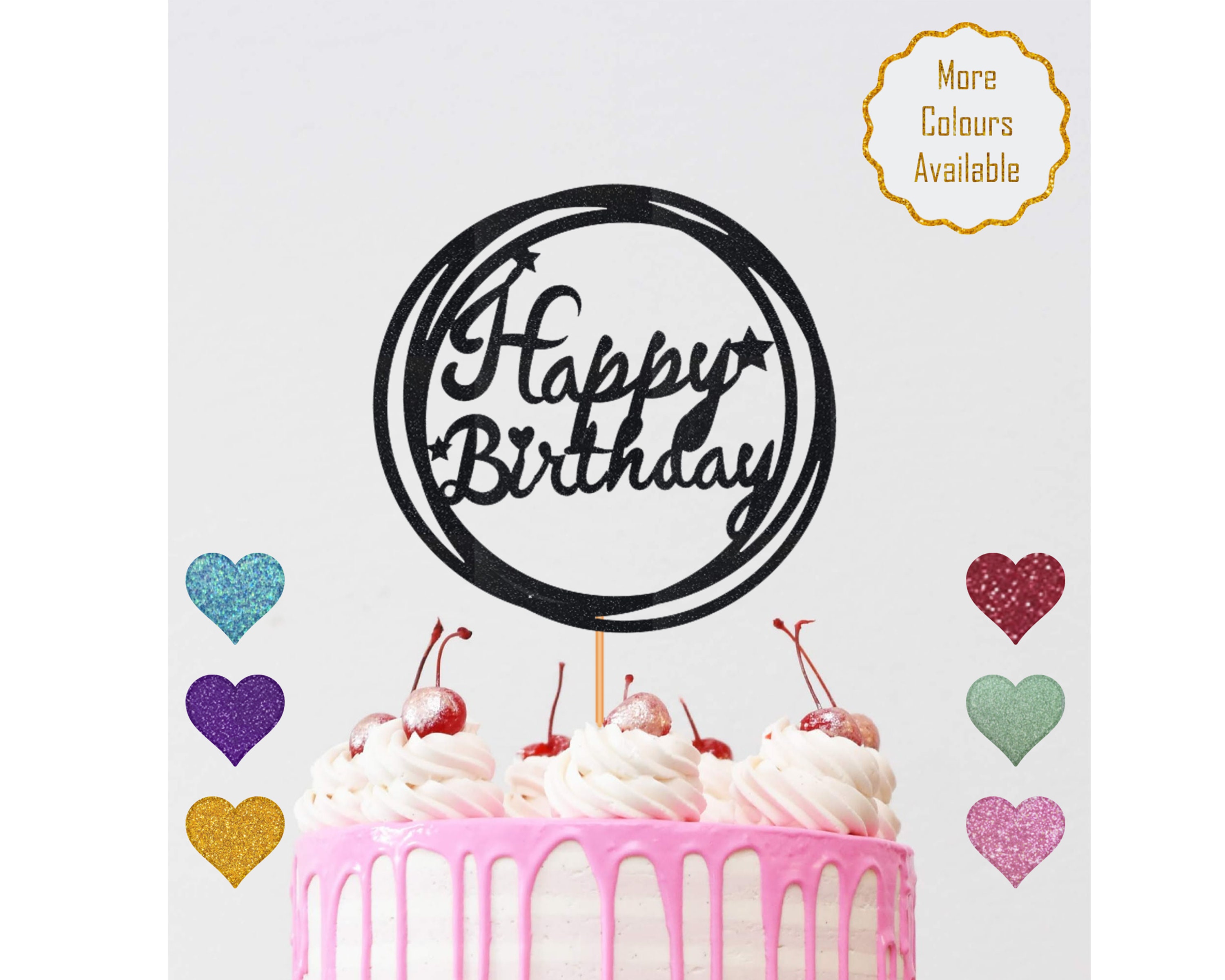 Happy Birthday Cake Topper, Circle Shape Cake Topper, Double Sided ...