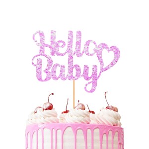 HELLO BABY Cake Topper Glitter Cardstock Party Favour Party Decoration ...