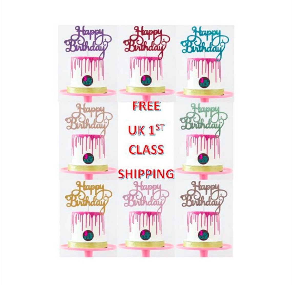 Happy Birthday Cake Toppers Glitter Card Various Colours - Etsy UK