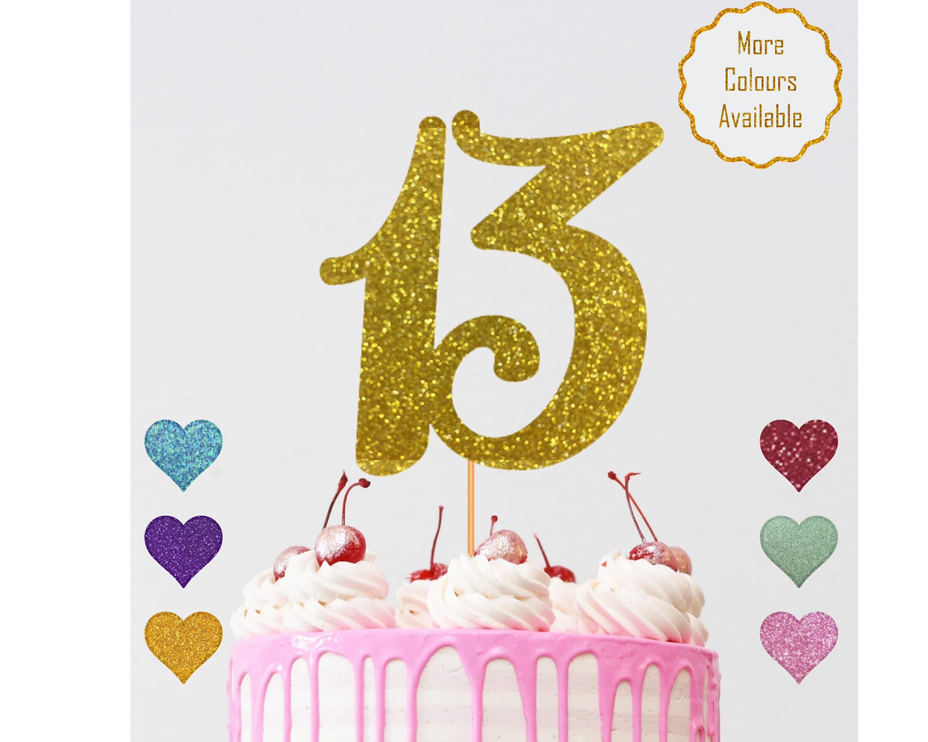 13th birthday cake topper Gold glitter card topper birthday | Etsy