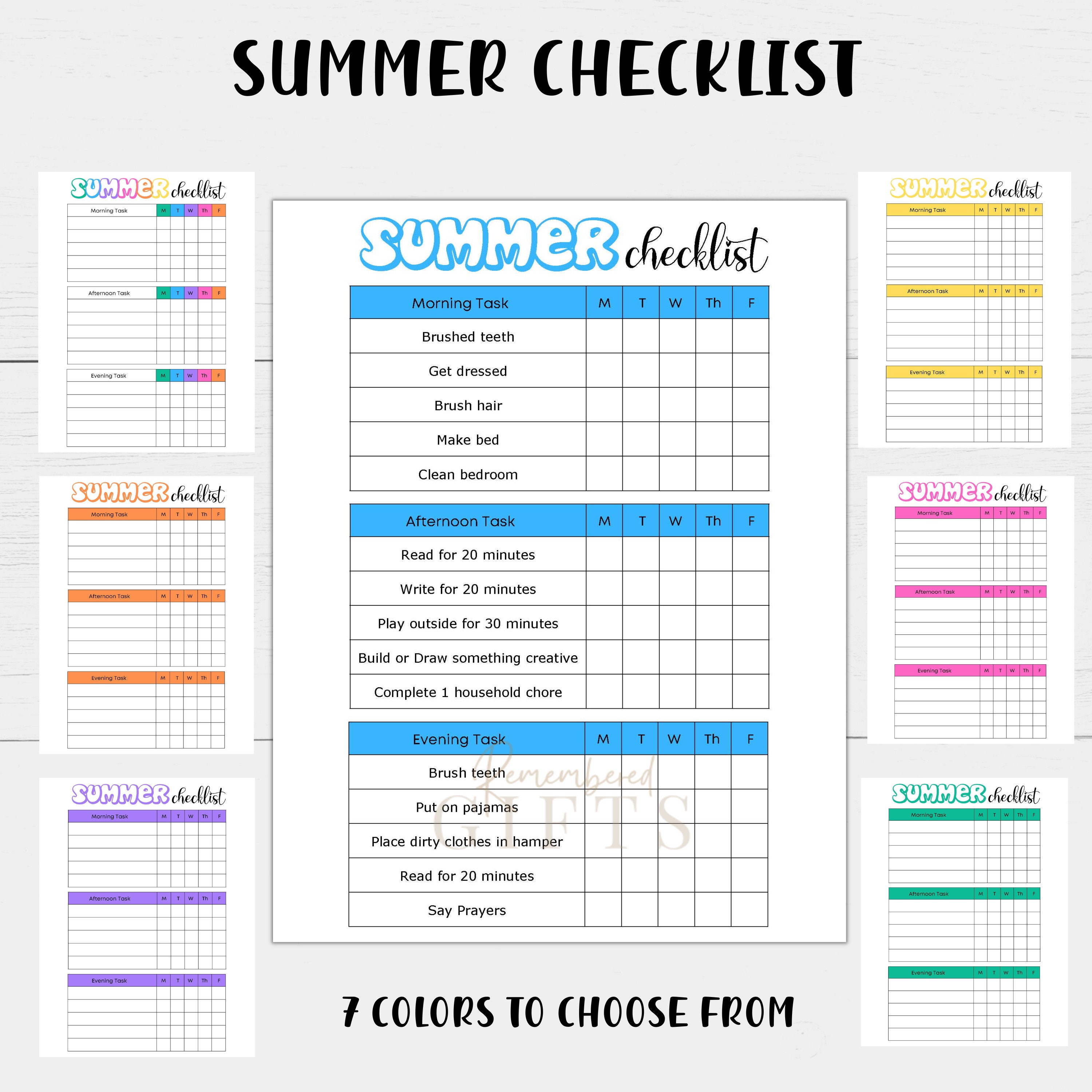 Printable Editable Summer Checklist Summer Checklist Summer Routine ...