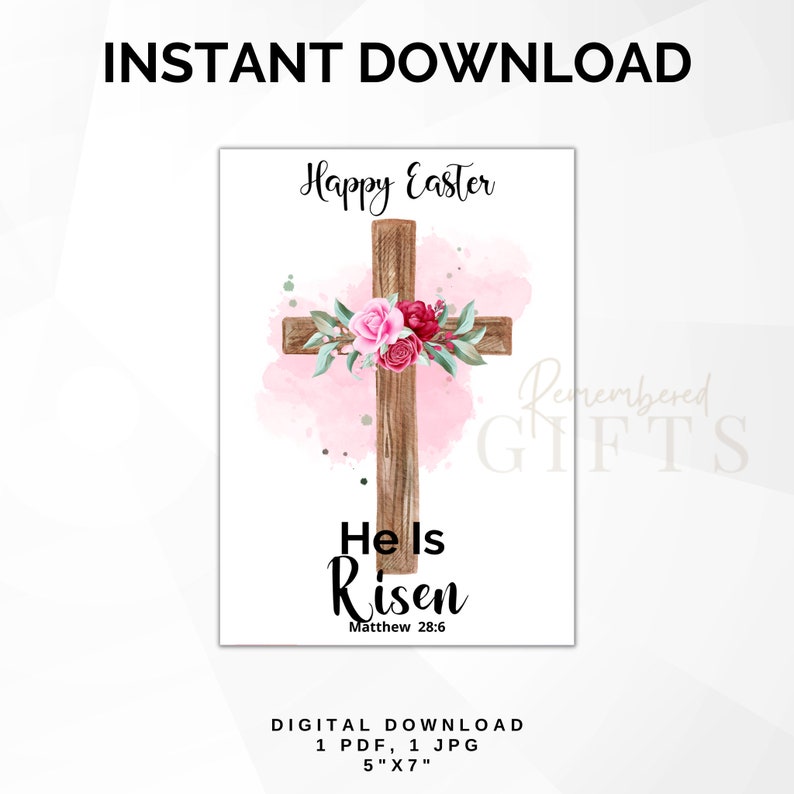 CHRISTIAN EASTER CARD Easter Printable Card He is Risen 5 X 7 Easter ...