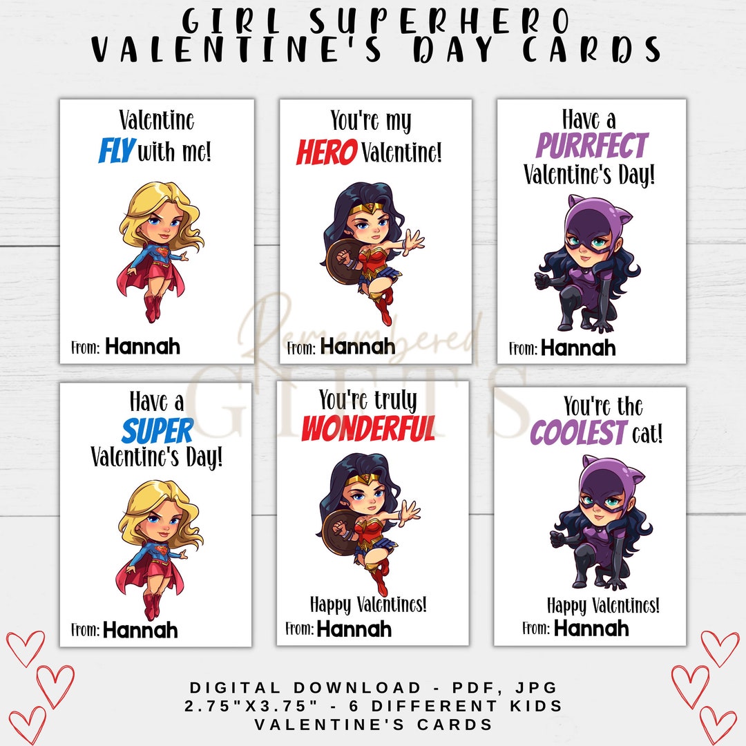GIRL SUPERHERO Valentine Cards | Superhero Valentines Day Card ...