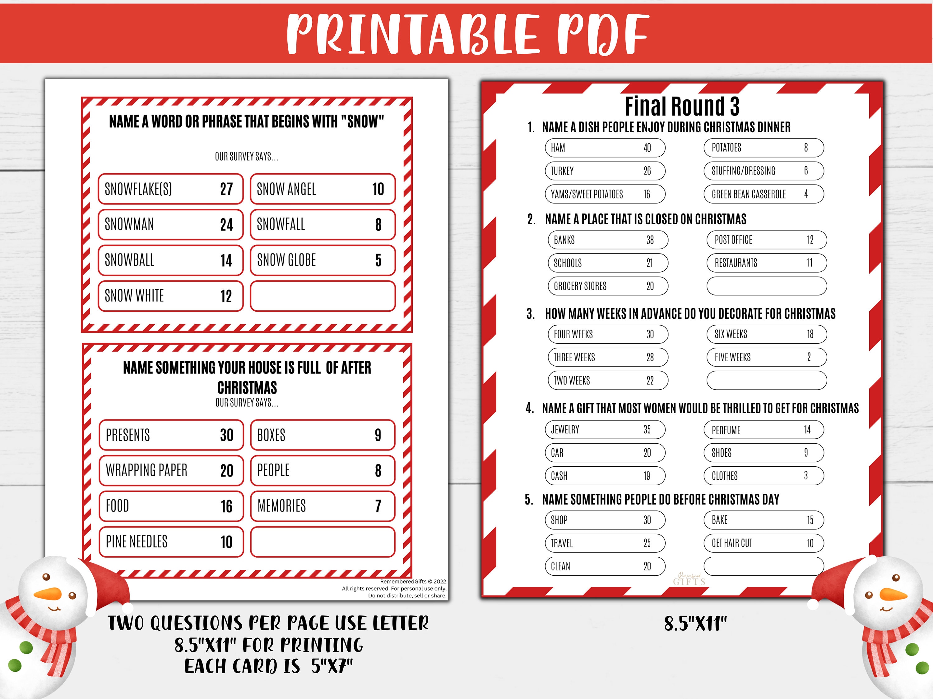 Christmas Friendly Feud Game Christmas Trivia Game Printable Family ...
