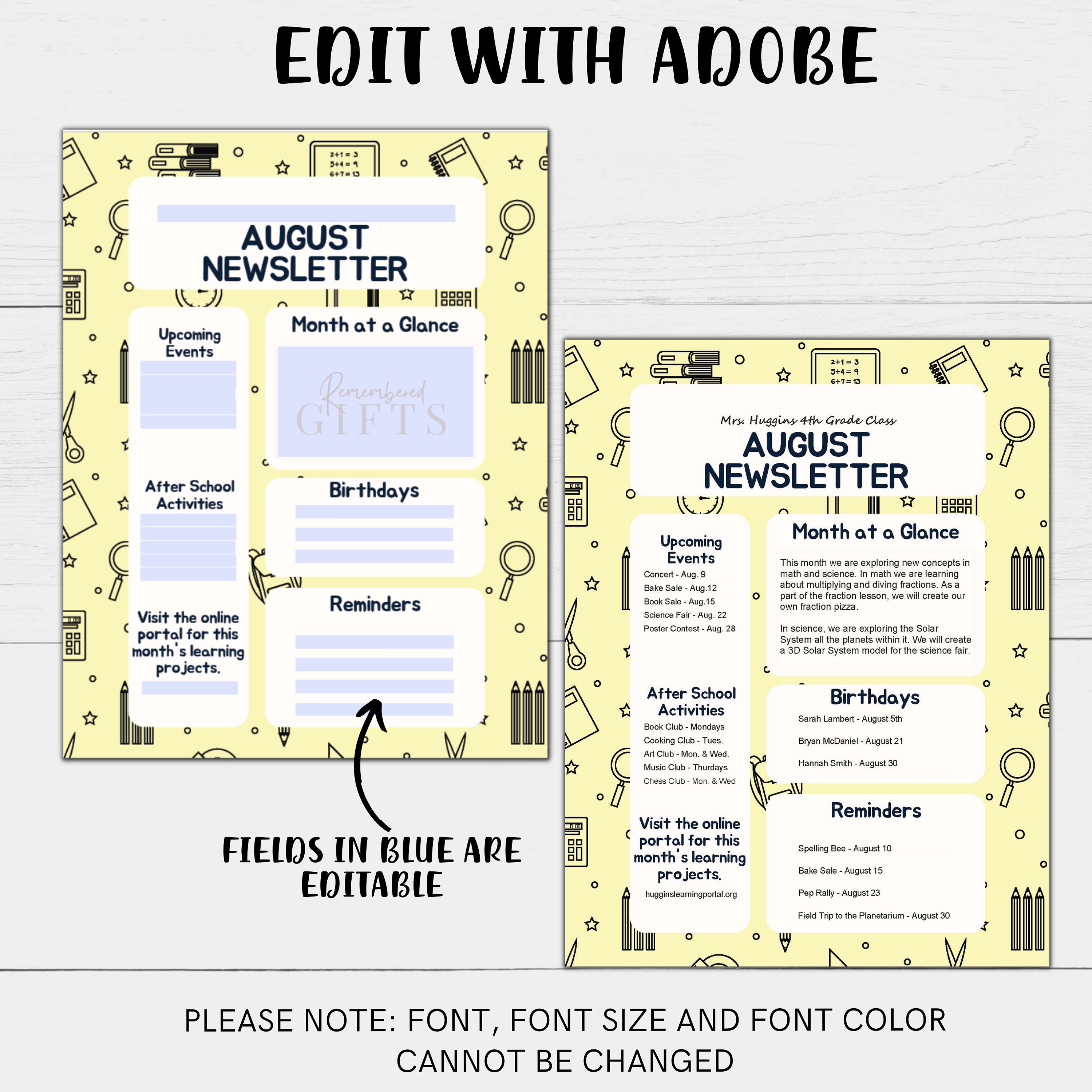 Editable Classroom School Newsletter Monthly Classroom Newsletter 12 ...