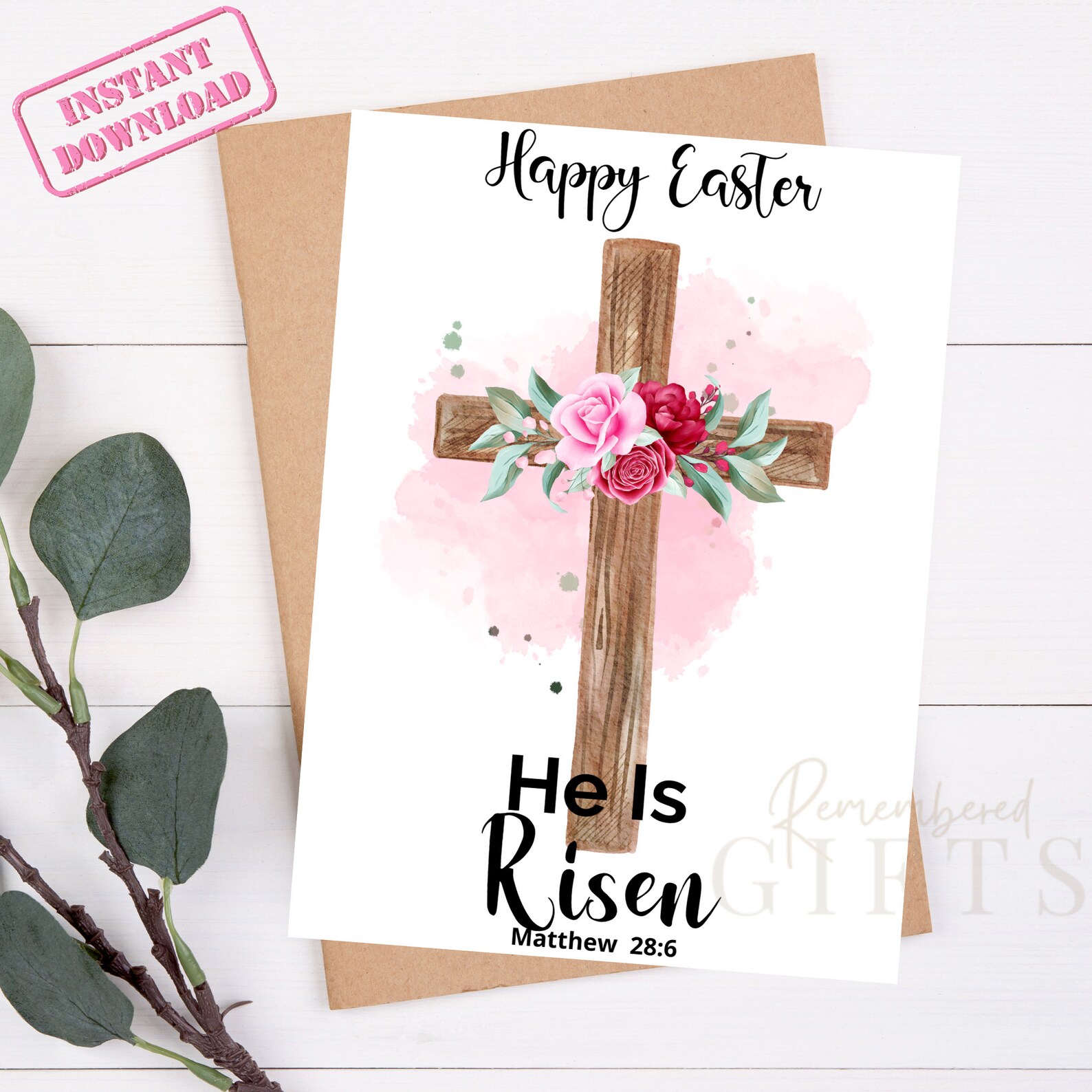CHRISTIAN EASTER CARD Easter Printable Card He is Risen 5 X 7 Easter ...
