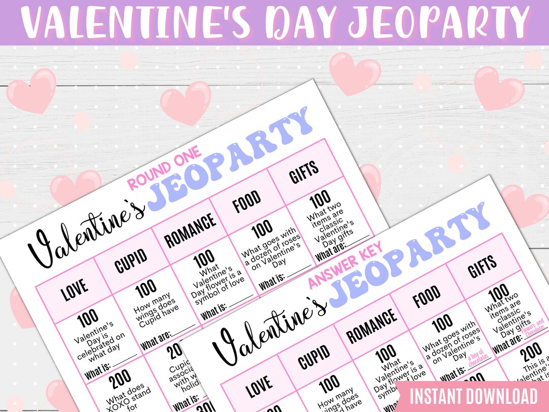 Valentines Day Jeoparty | Valentine Trivia Game | Printable Family Game ...
