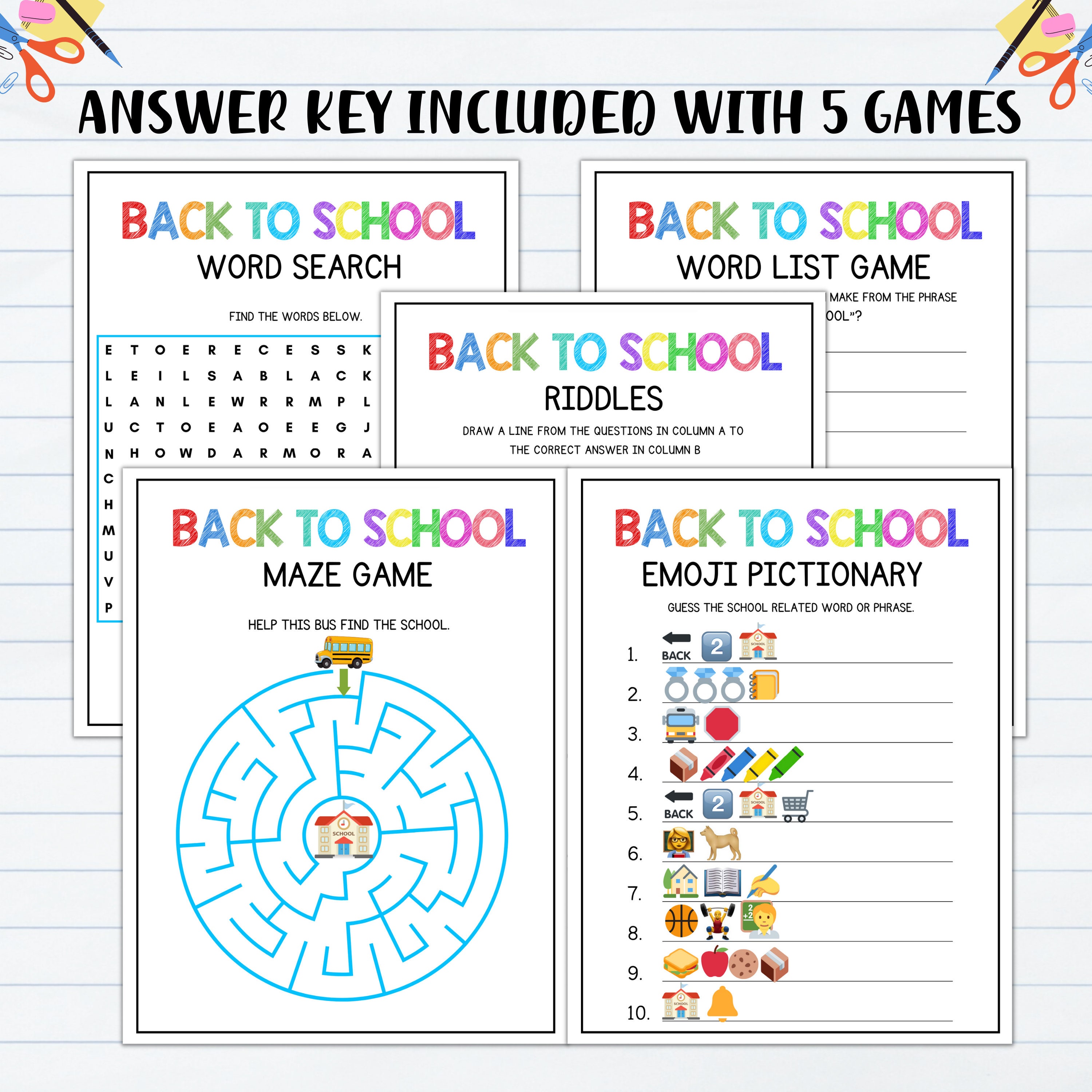 Bundle of 10 Printable Back to School Games Bundle School - Etsy