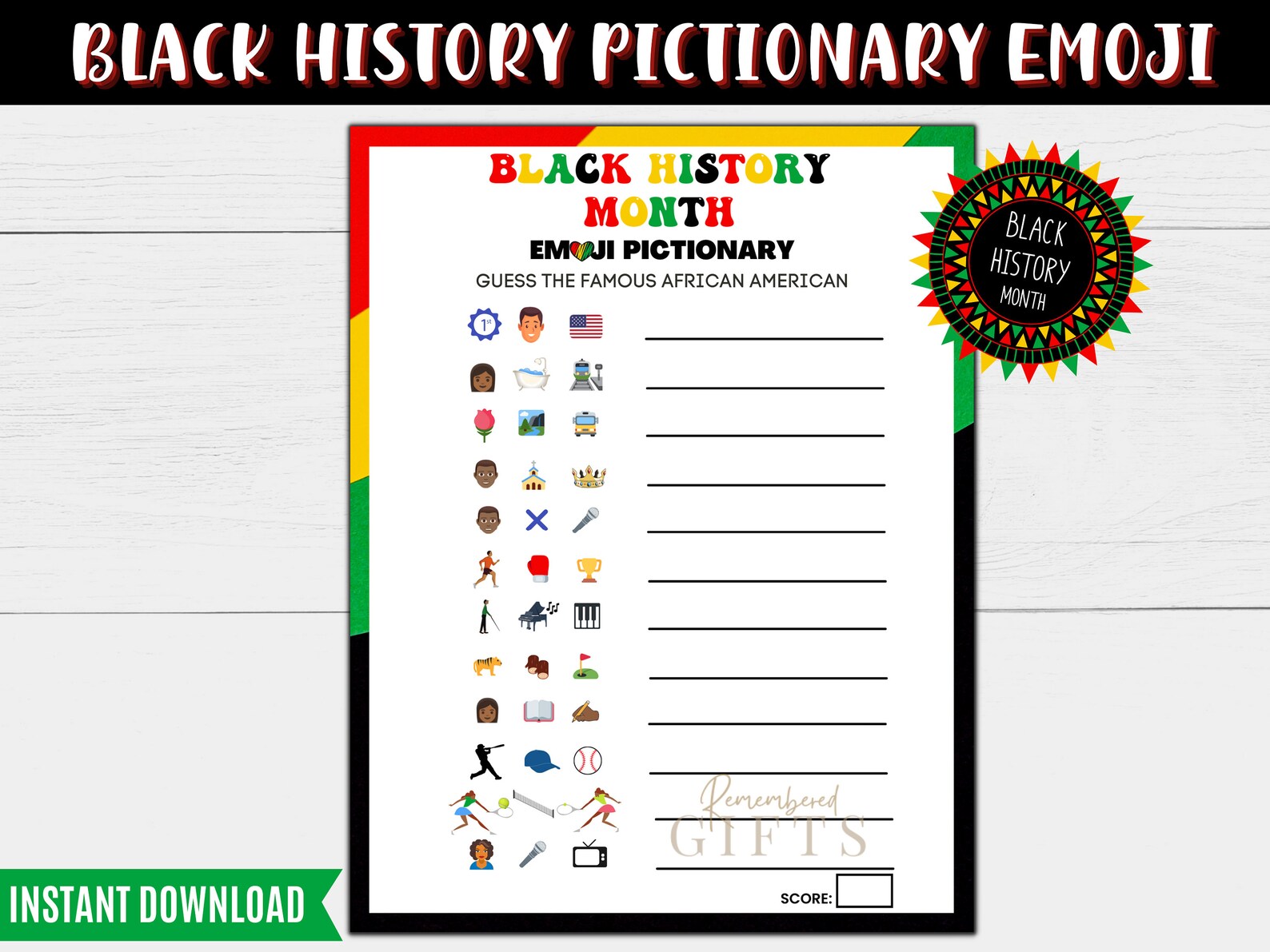 Black History Month PICTIONARY EMOJI Black History Month Trivia Game ...