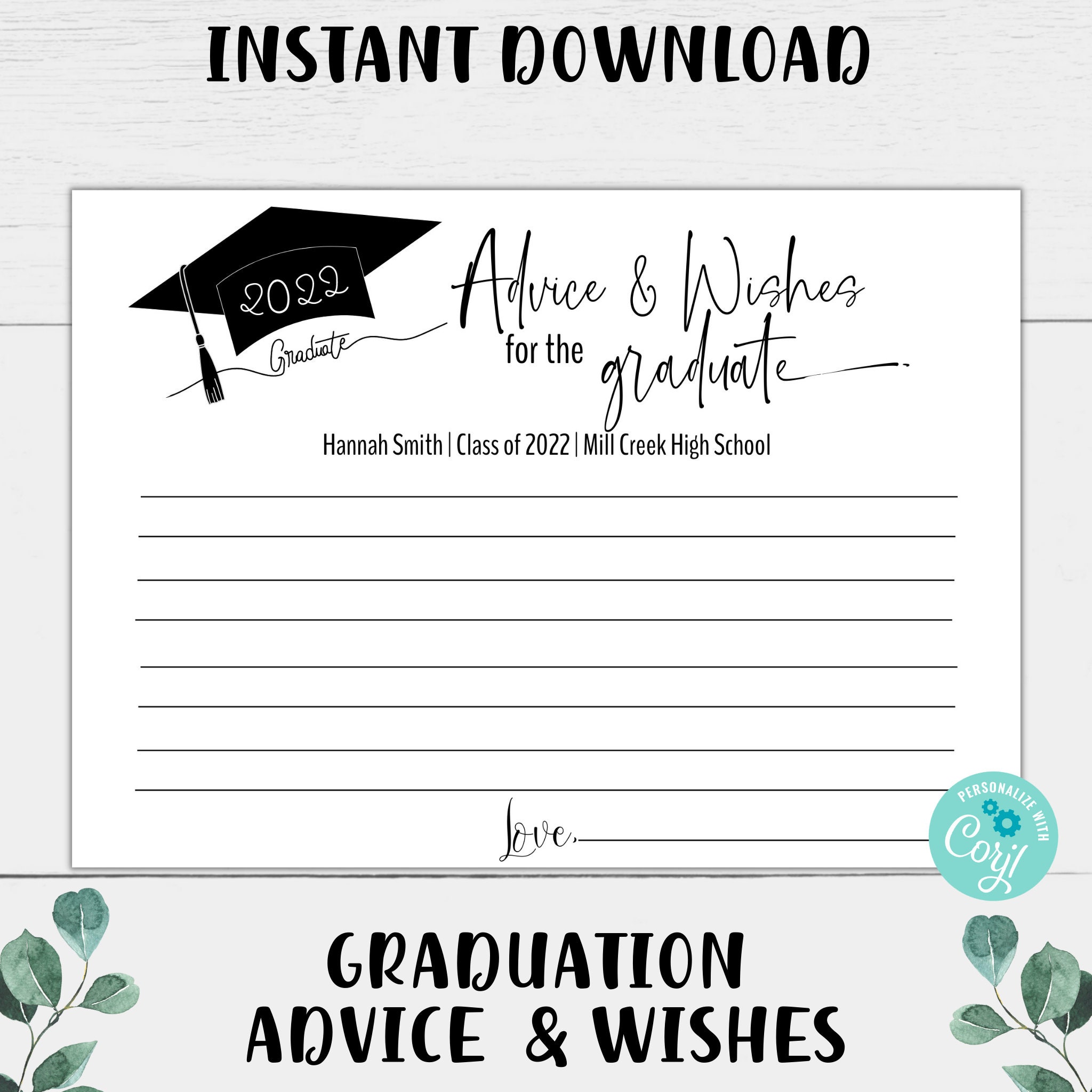 Printable Wishes and Advice for the Graduate Graduation - Etsy