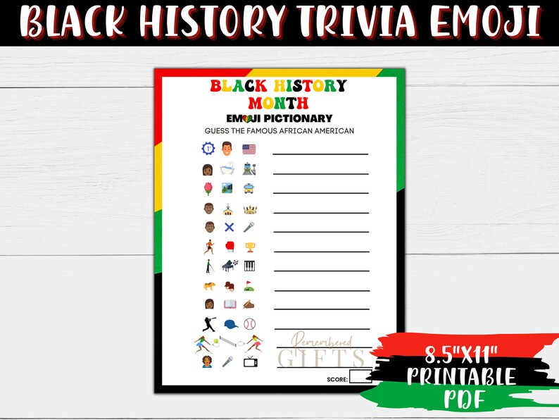 Black History Month PICTIONARY EMOJI | Black History Month Trivia Game ...