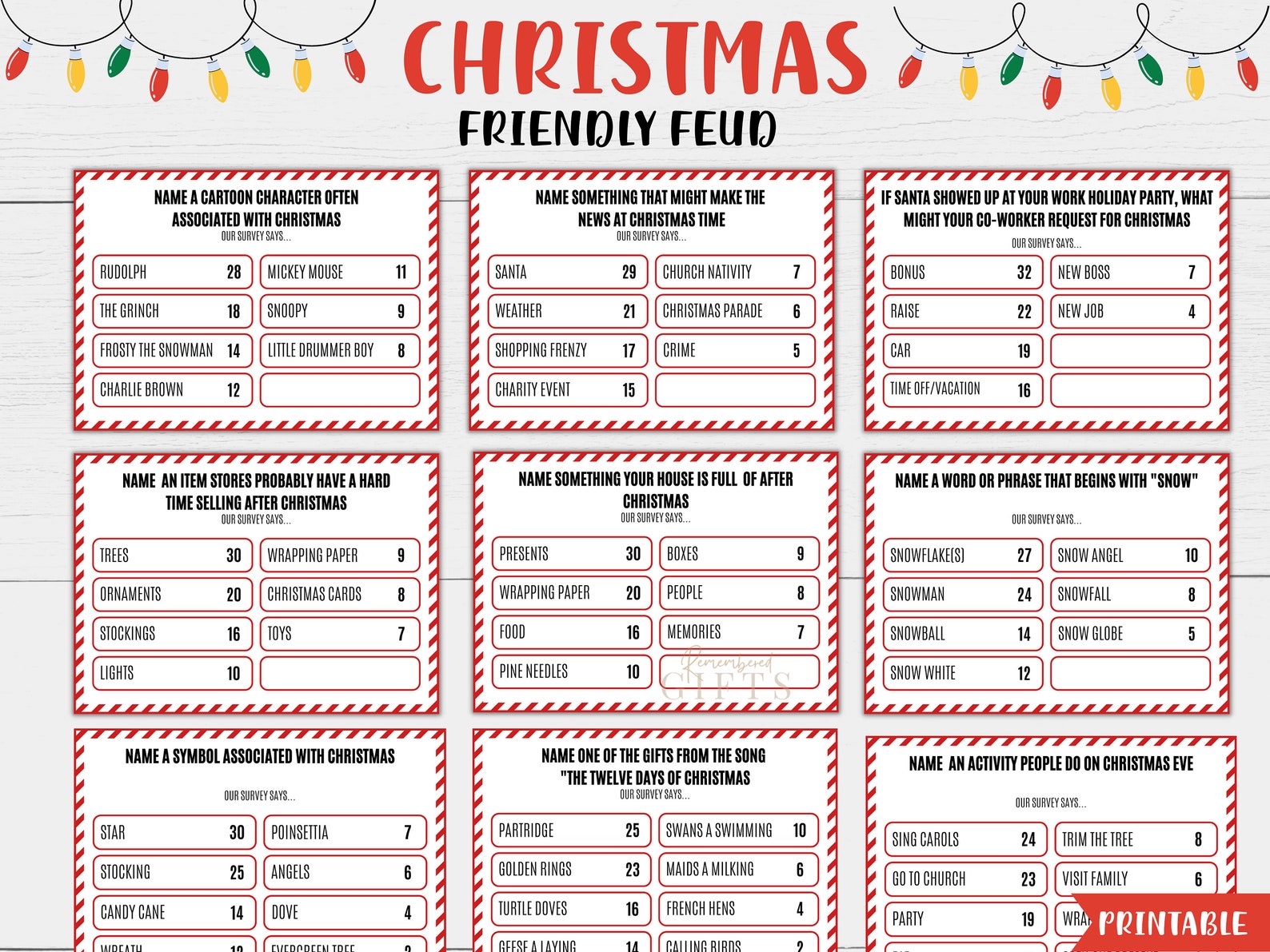 Christmas Friendly Feud Game Christmas Trivia Game Printable Family ...