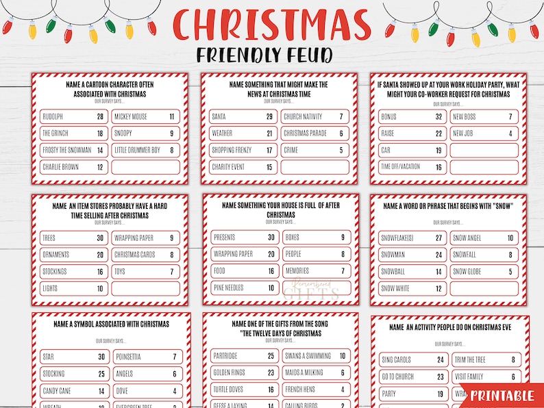 Christmas Friendly Feud Game Christmas Trivia Game Printable Family ...
