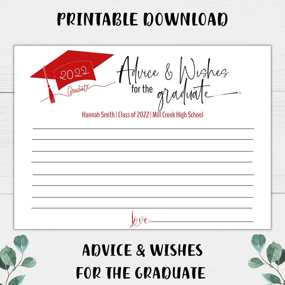 Printable Wishes and Advice for the Graduate Graduation - Etsy