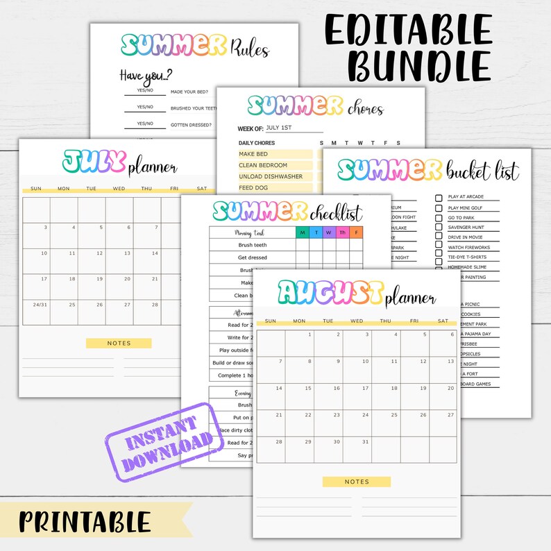 Printable Editable Summer Planner Bundle Summer Checklist - Etsy