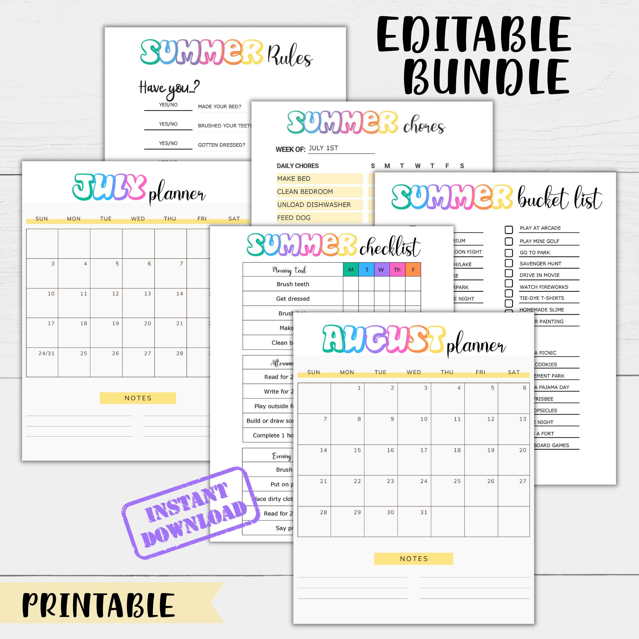 Printable Editable Summer Planner Bundle Summer Checklist - Etsy