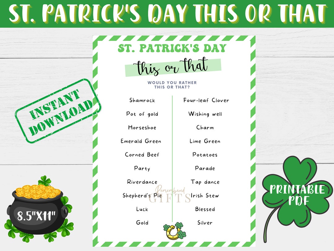 St. Patrick's Day This or That Game: Printable Trivia (PDF) - Etsy