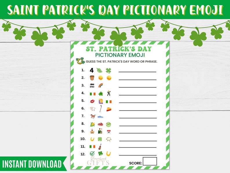 St. Patrick's Day Emoji Pictionary Game St. Patty's Day Printable Game ...