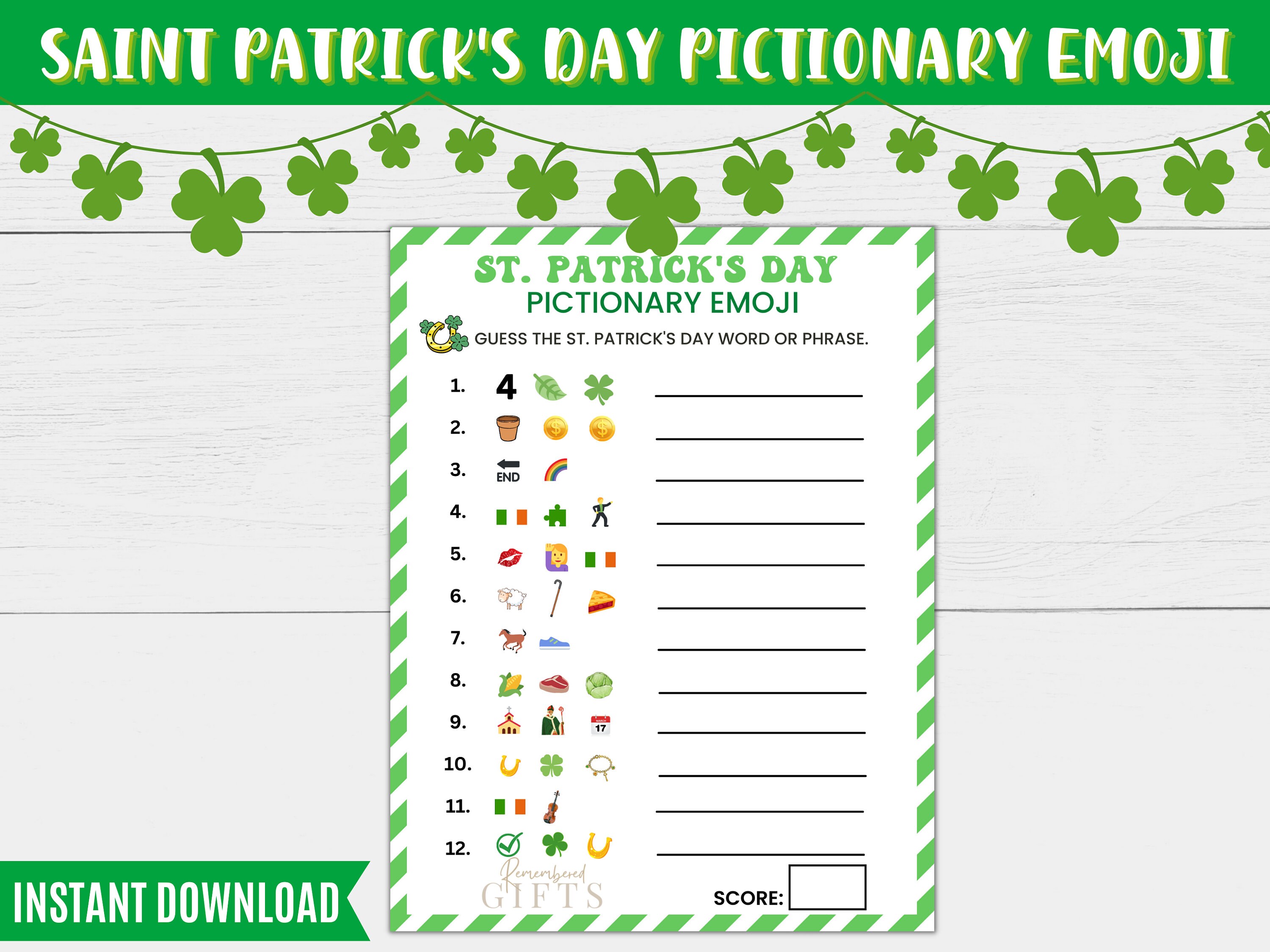 St. Patrick's Day Emoji Pictionary Game St. Patty's - Etsy