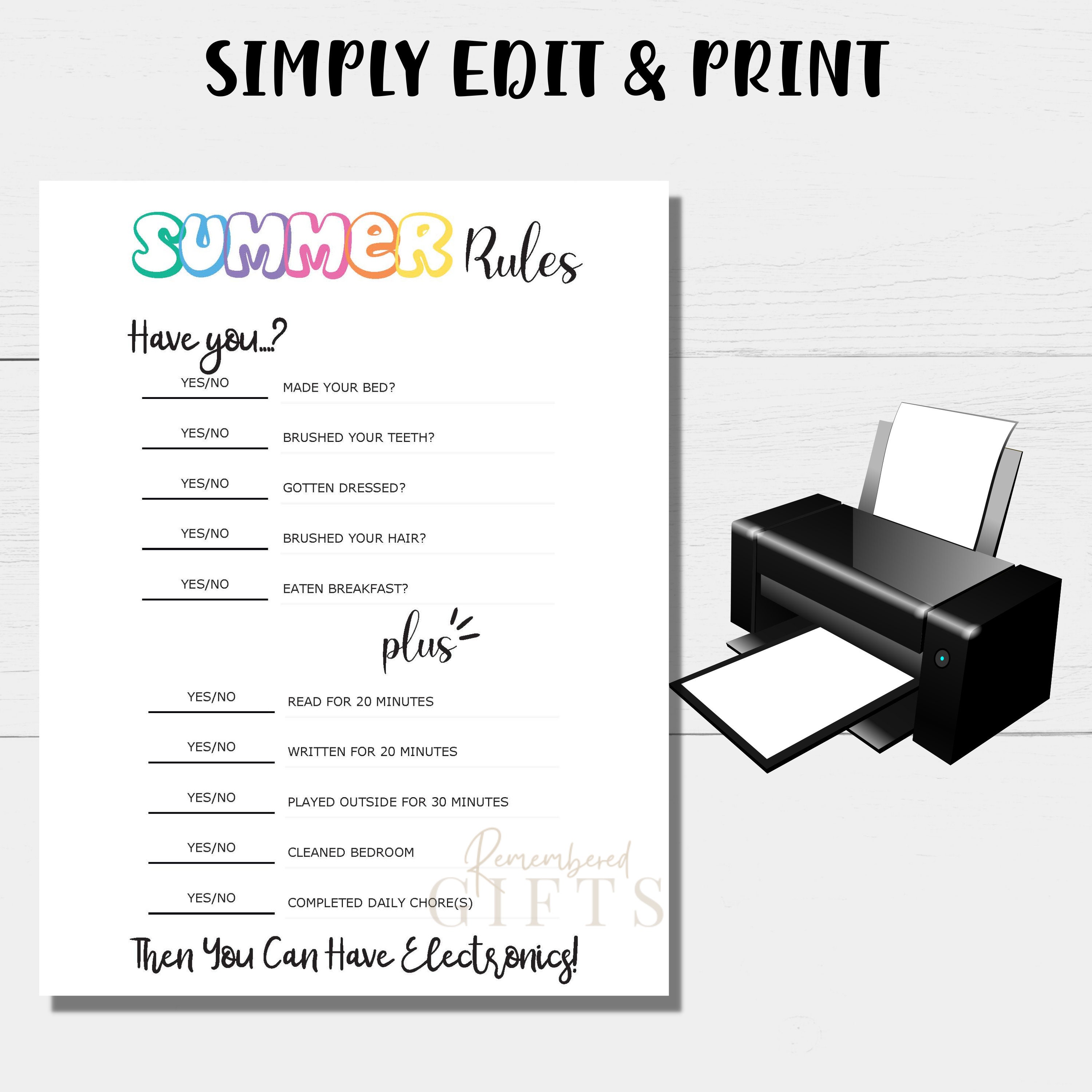 Printable Editable Summer Rules Summer Rules Summer - Etsy