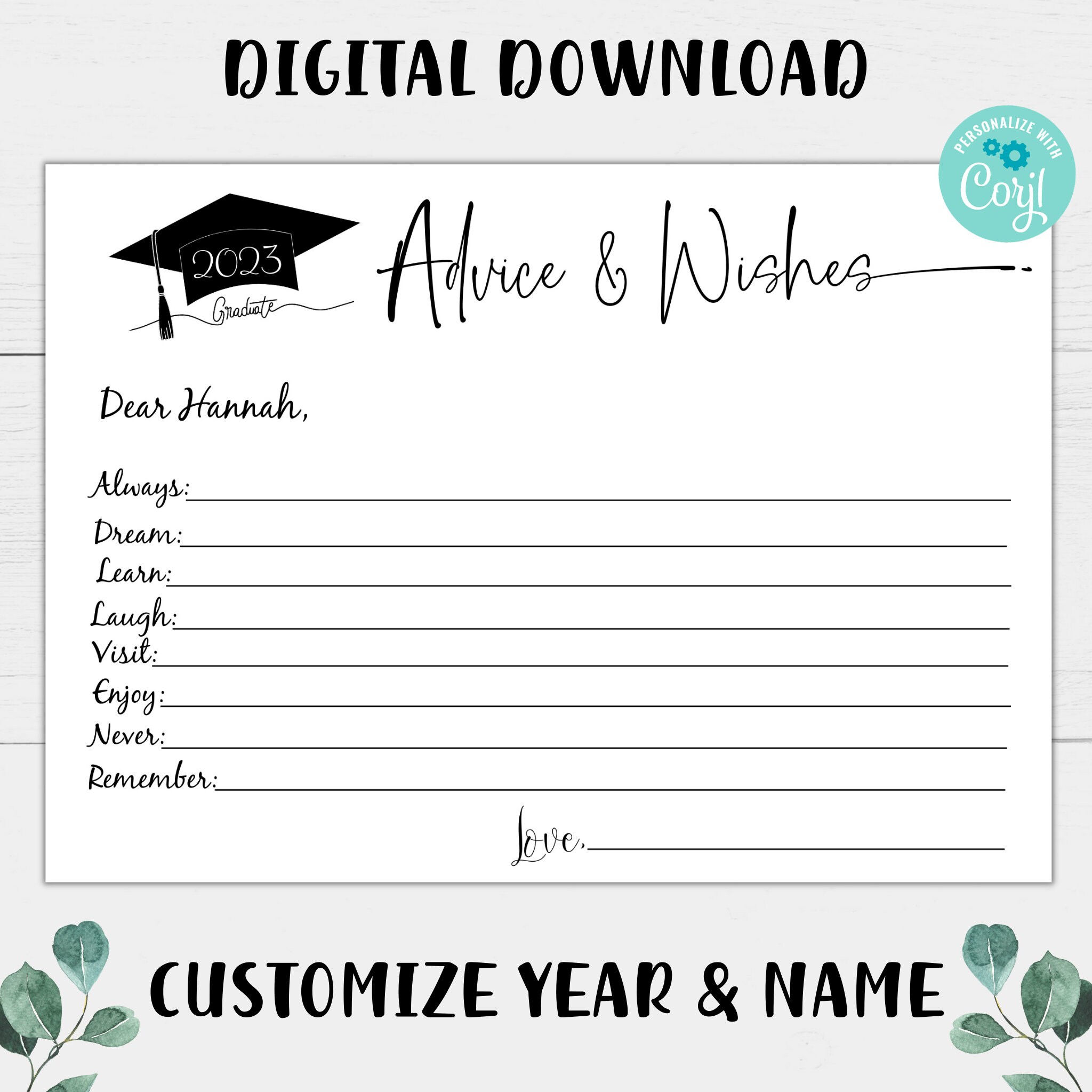 Printable Graduation Advice Cards: Keepsake Wishes Game (instant ...
