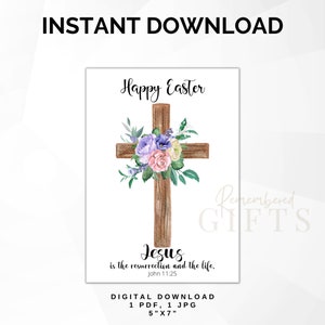 Christian Easter Card: Floral Cross Printable (5x7) (digital Download ...