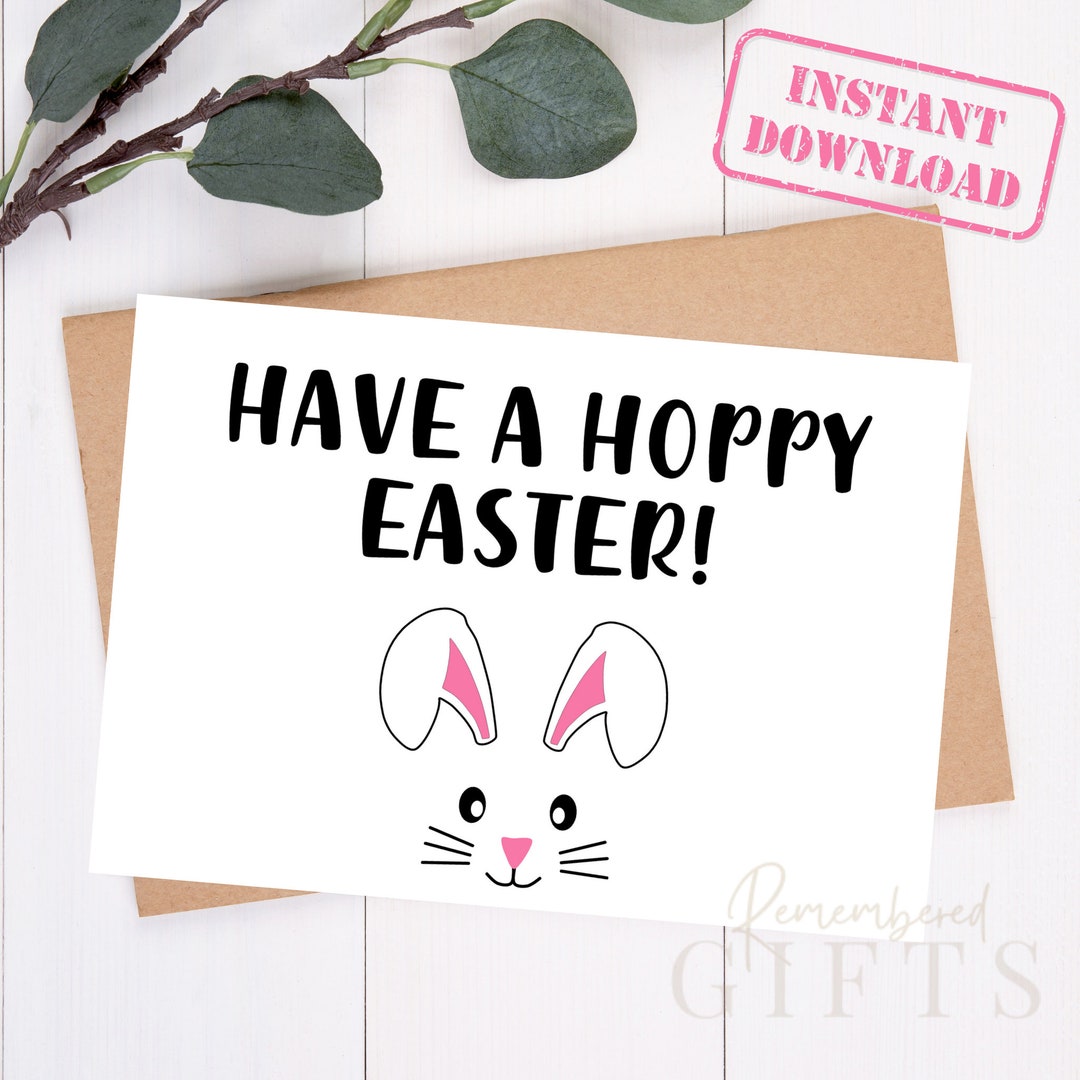 EASTER CARD Hoppy Easter Card Easter Printable Card Easter Bunny Cards ...
