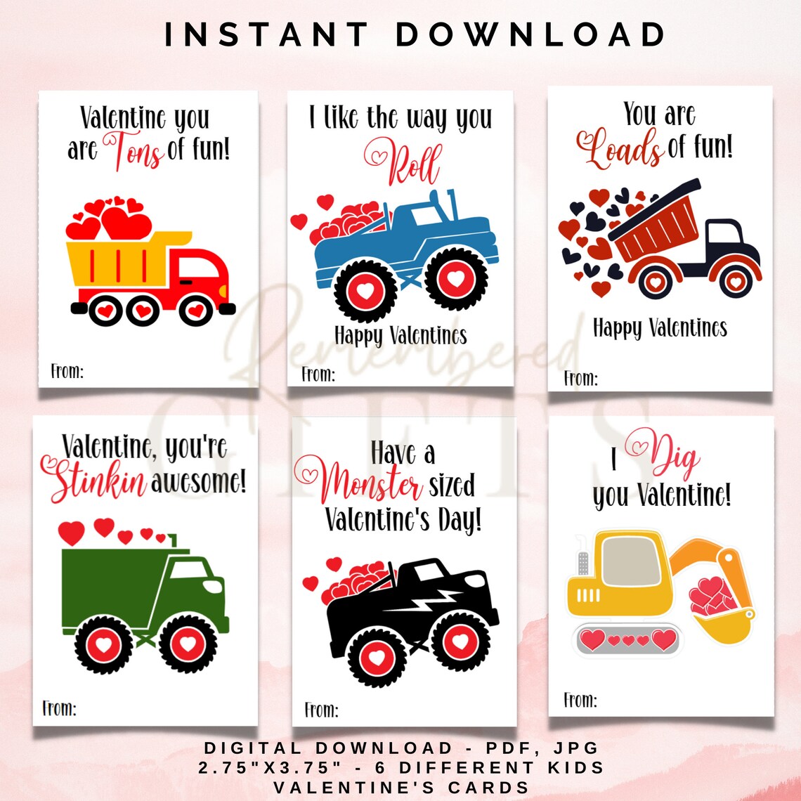 Printable Truck Valentines Day Cards for Kids (digital Download) - Etsy