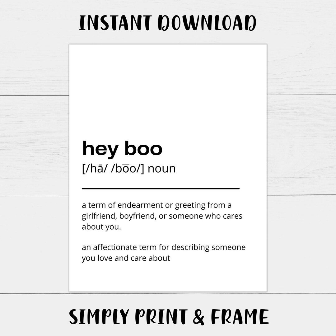 HEY BOO Definition Print | Printable Wall Art | Instant Download - Etsy