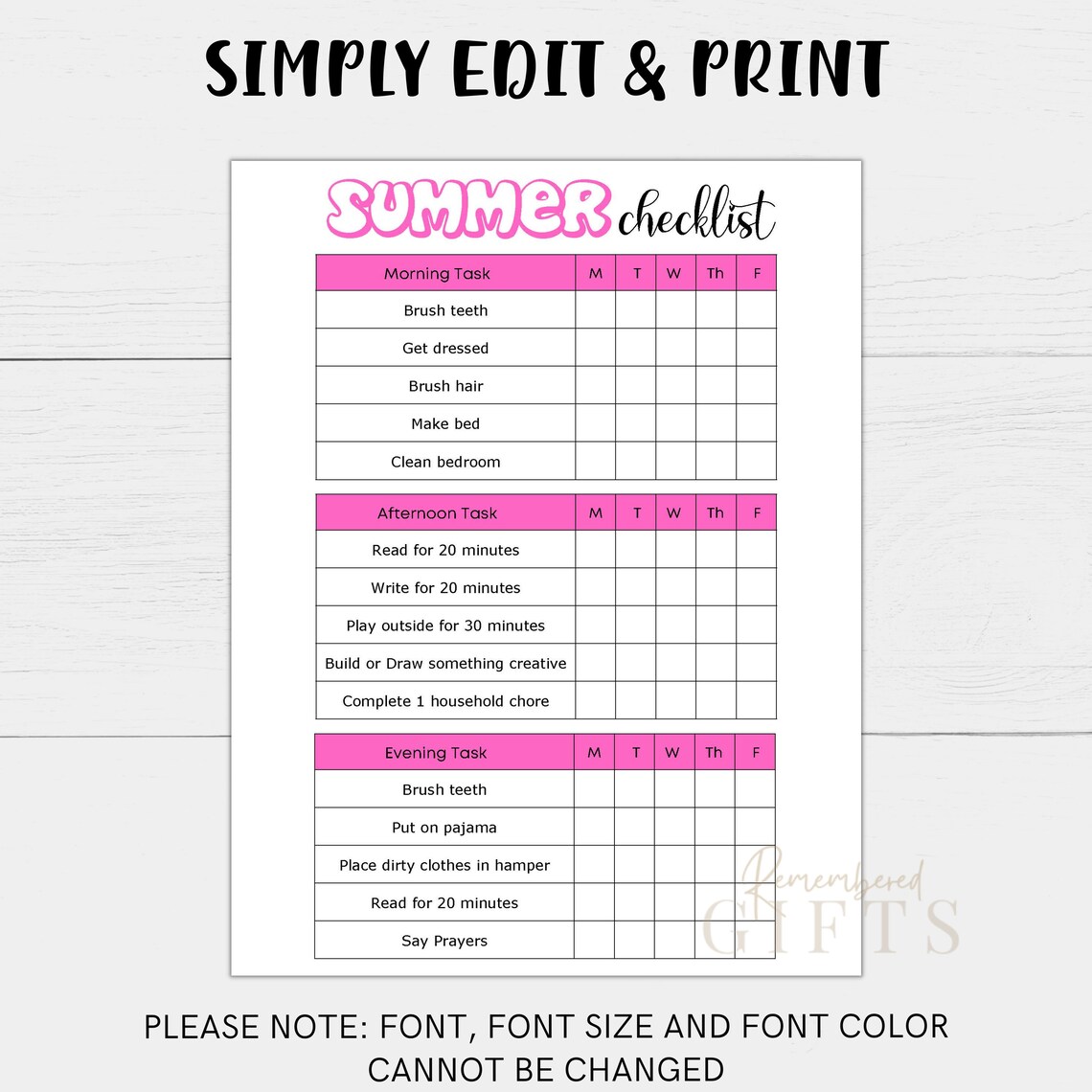 Printable Editable Summer Checklist Summer Checklist - Etsy